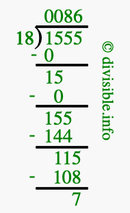 How to calculate 1555 divided by 18 using long division